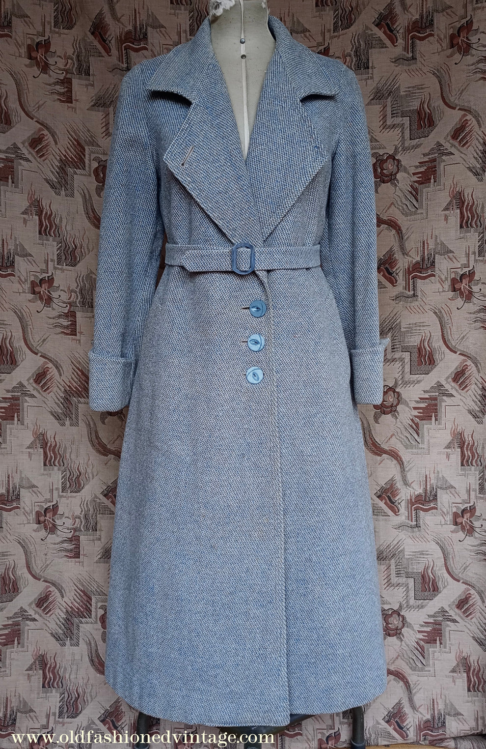 Rare Vintage 1930s Sports Coat Grey Blue Cream Tweed 30s Overcoat UK S ...