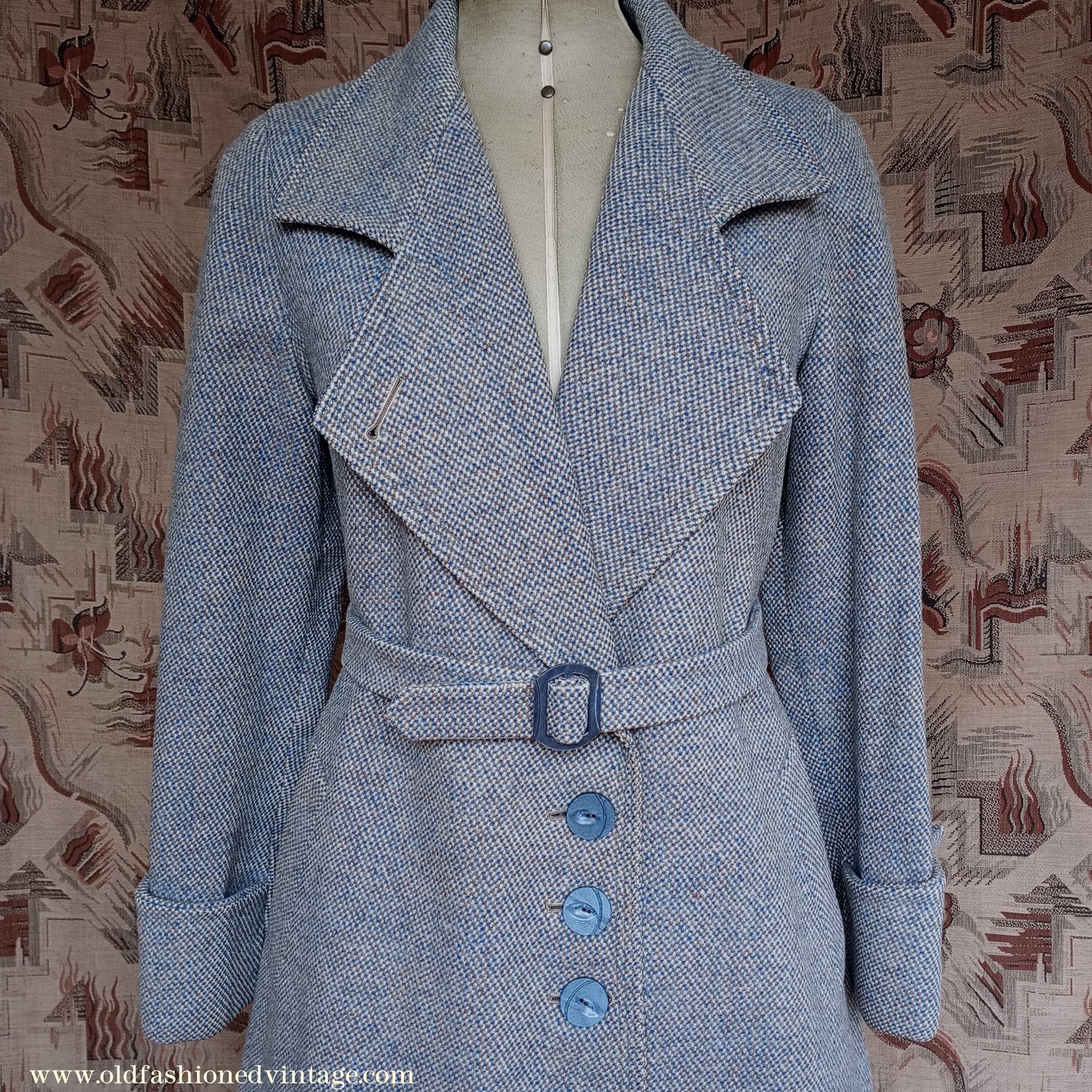 Rare Vintage 1930s Sports Coat Grey Blue Cream Tweed 30s Overcoat UK S ...