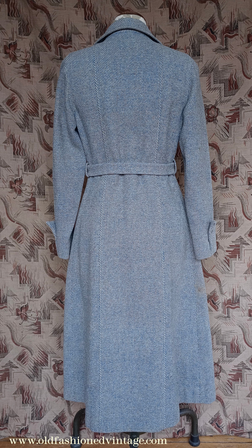 Rare Vintage 1930s Sports Coat Grey Blue Cream Tweed 30s Overcoat UK S ...