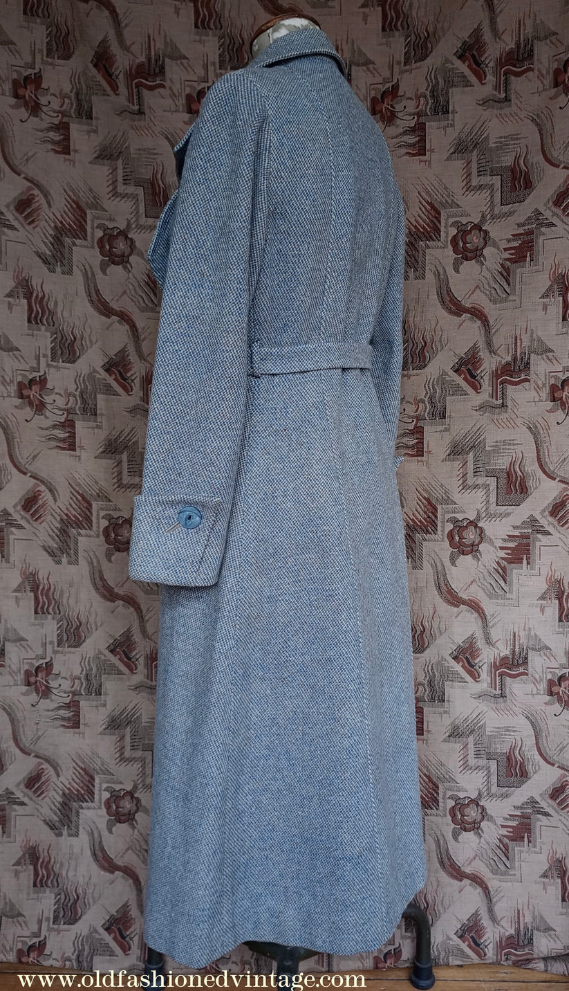 Rare Vintage 1930s Sports Coat Grey Blue Cream Tweed 30s Overcoat UK S ...