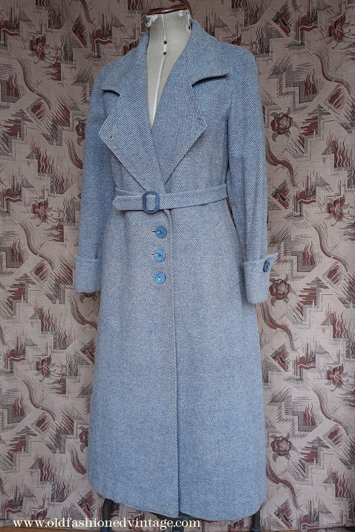 Rare Vintage 1930s Sports Coat Grey Blue Cream Tweed 30s Overcoat UK S ...