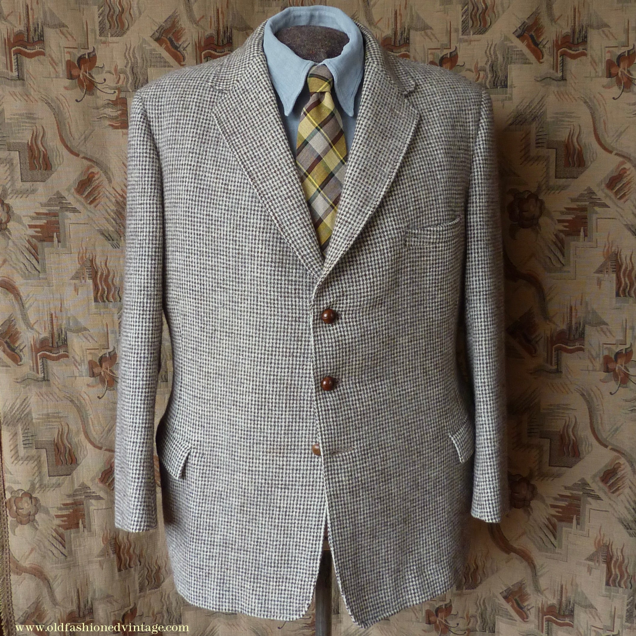 Vintage Mens 1950s Gaunson Harris Tweed Sports Jacket Grey Brown 44 ...